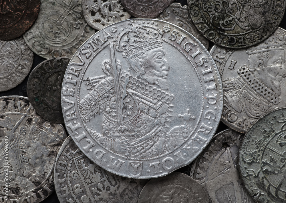 old taler silver coins background.Zygmunt III Waza Stock-Foto | Adobe Stock