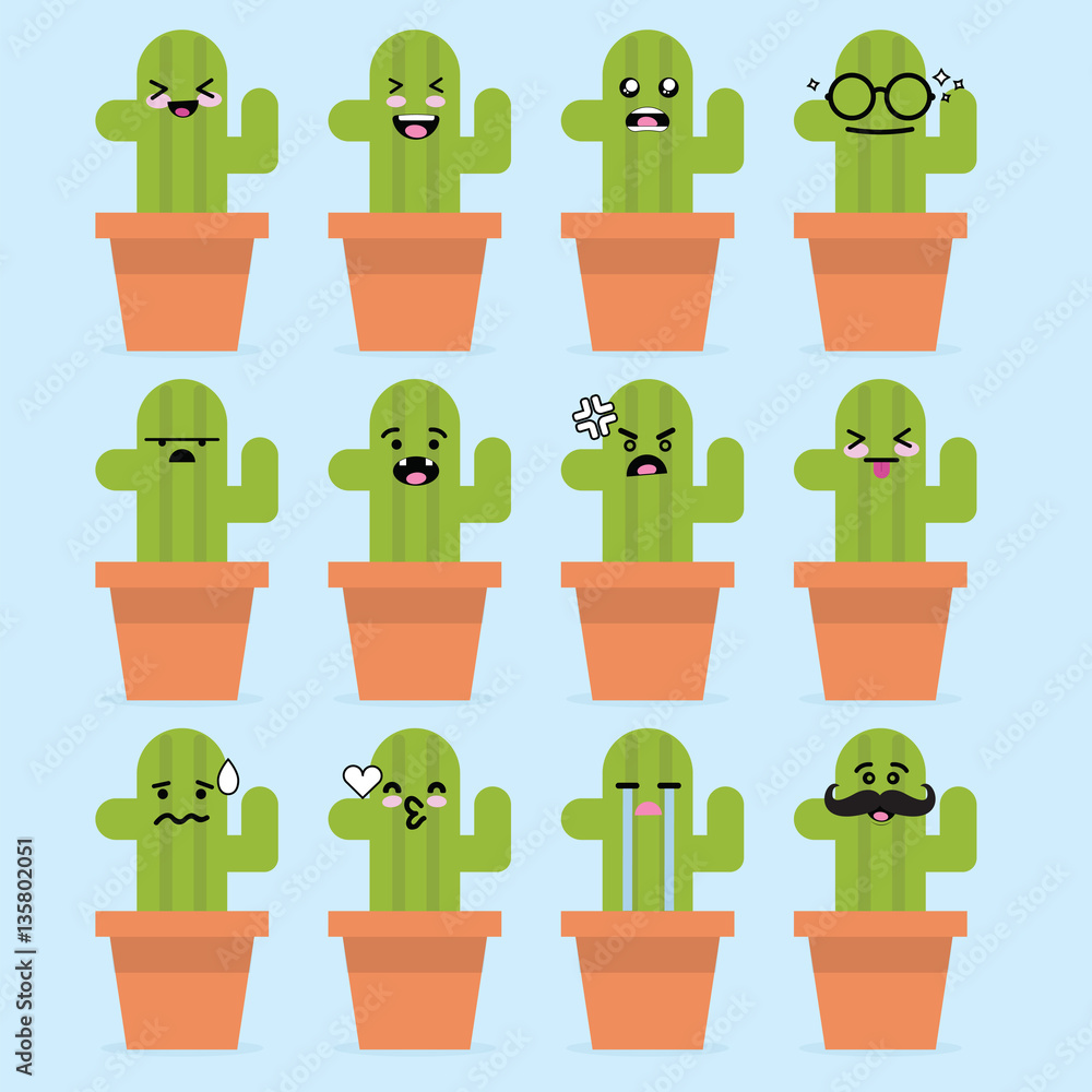 Smile emoji emoticon face in cactus with a lot of variation Stock ...