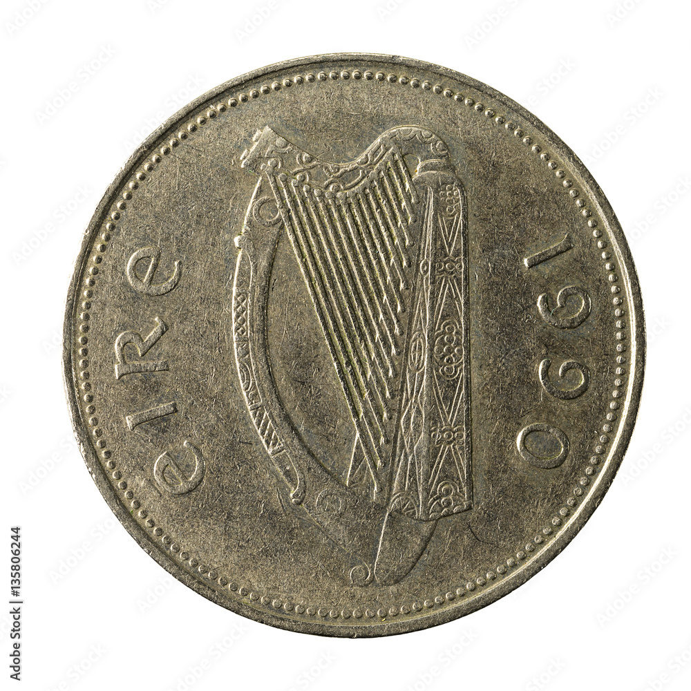 1 irish pound coin (1990) reverse isolated on white background Stock ...