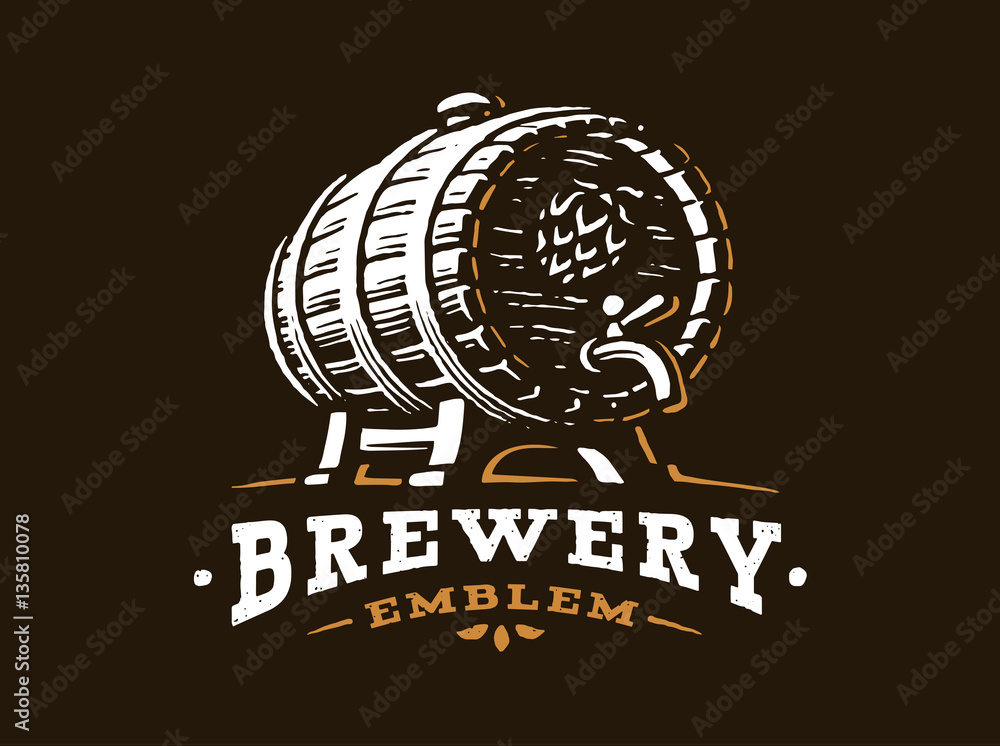 Wooden beer barrel logo - vector illustration, emblem brewery design on ...