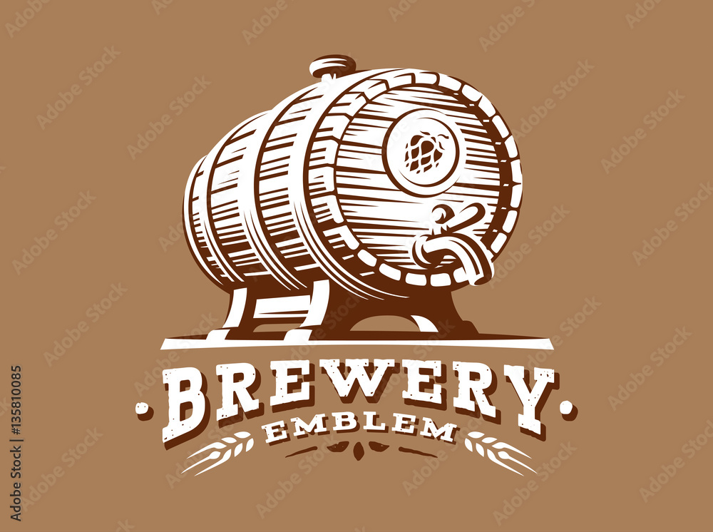 Wooden beer barrel logo - vector illustration, emblem brewery design on ...