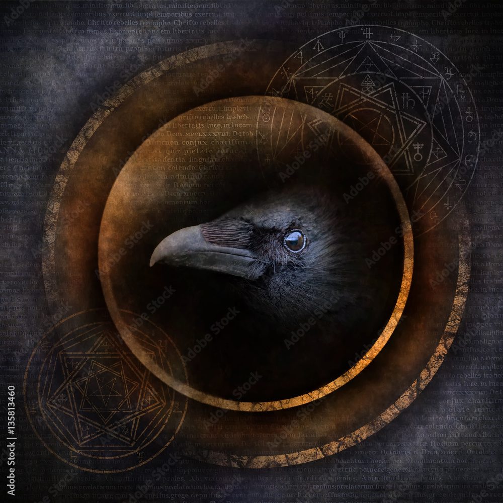 Demon Crow with a sinister crow head materialising within an elaborate ...
