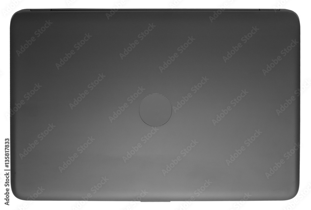Closed Black laptop. View from above. In the middle is a place for the ...