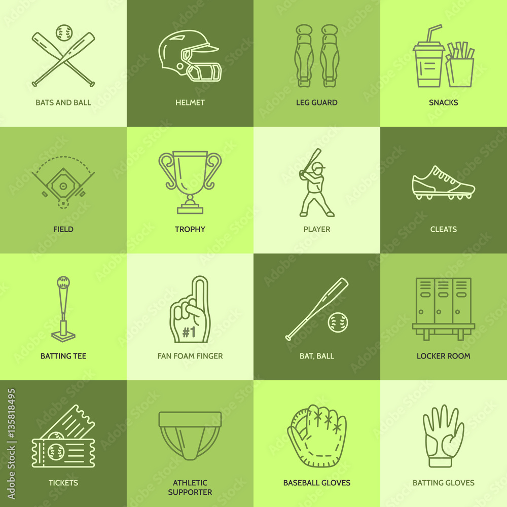 Baseball, softball sport game vector line icons. Ball, bat, field ...