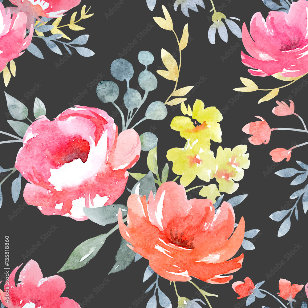 Watercolor vector floral pattern Stock Vector | Adobe Stock