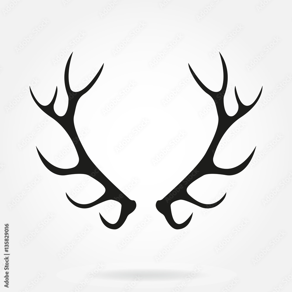 Deer antlers. Horns icon isolated on white background. Vector black ...
