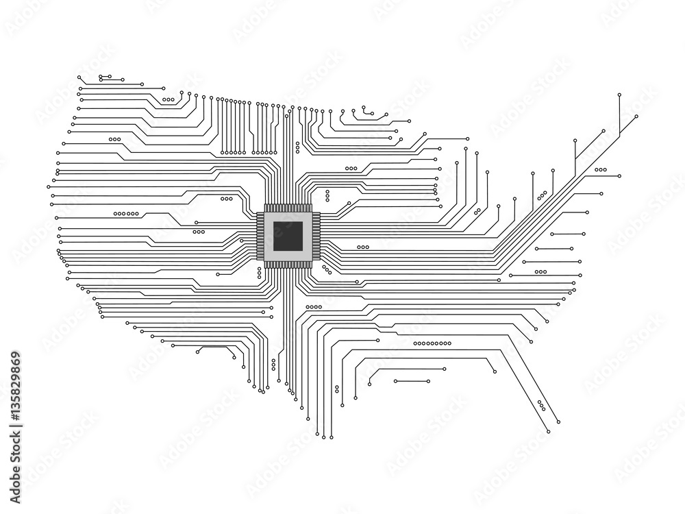 Abstract USA map. In an electronic circuit. Vector illustration. Stock ...