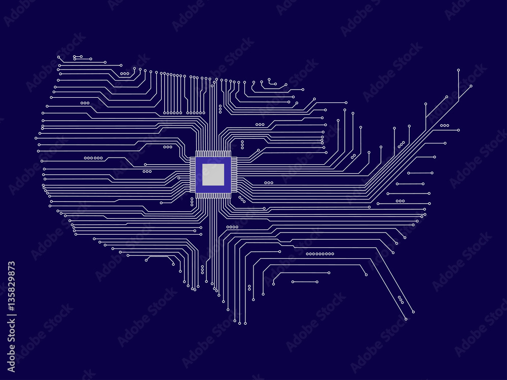Abstract USA map. In an electronic circuit. Vector illustration. Stock ...