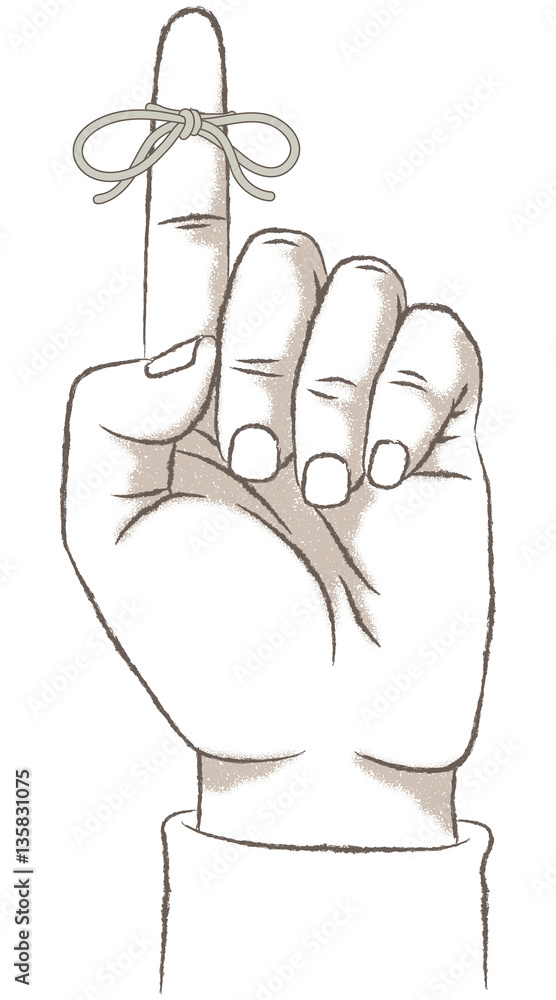 Reminder string on finger, retro. Vector illustration of a hand with a ...
