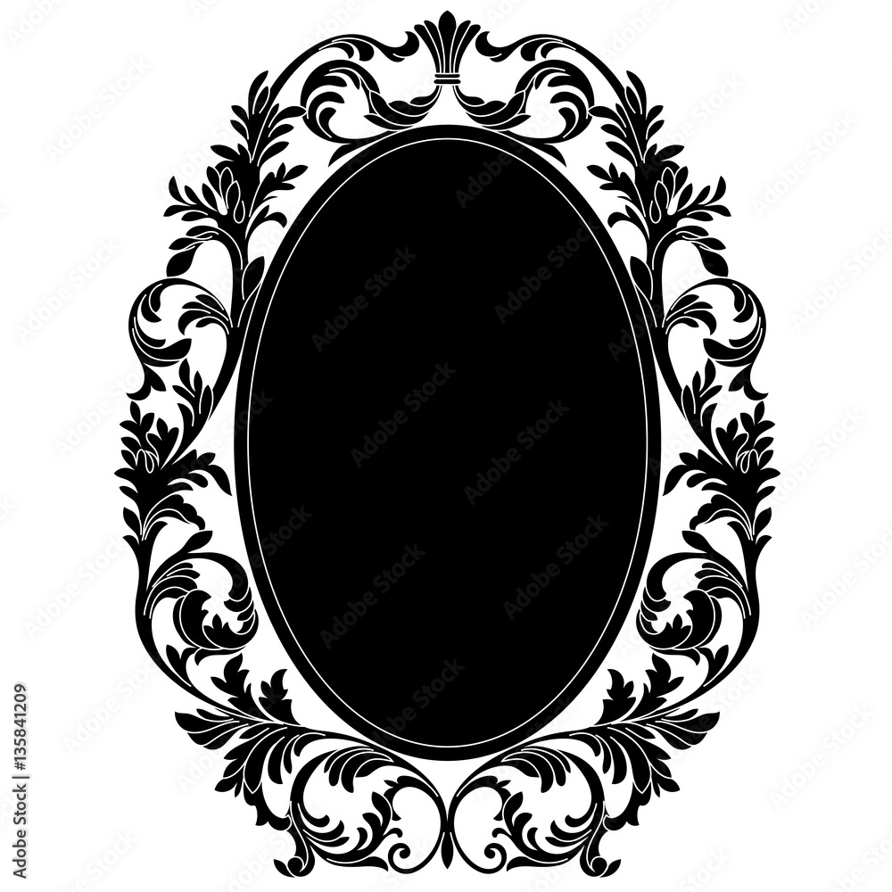 Oval vintage border frame engraving with retro ornament pattern in ...