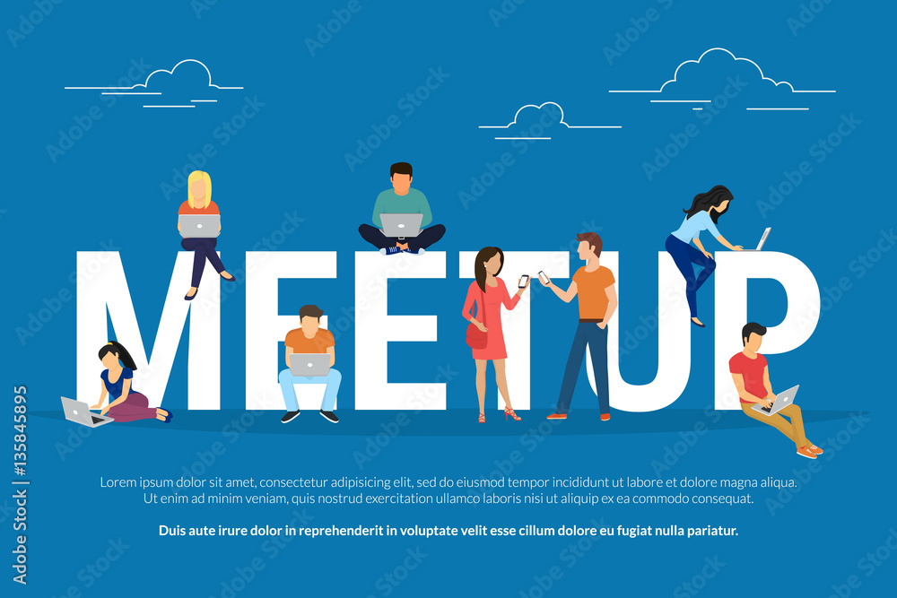 Meetup concept illustration of young people attending the professional ...