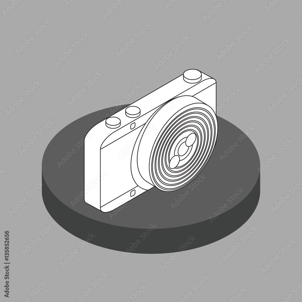 Vector black and white photo camera. Isometric projection. Isolated on ...