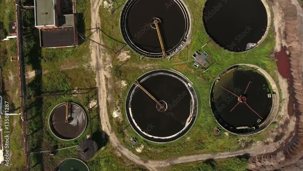 Top view at the round clarifiers used for removing solid particulates ...
