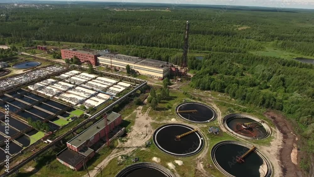 Primary settling tanks and clarifiers are on wastewater treatment plant ...