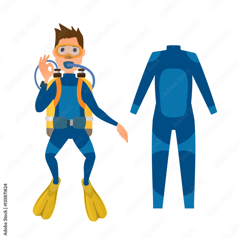 Diving suit scuba underwater equipment vector illustration. Stock ...