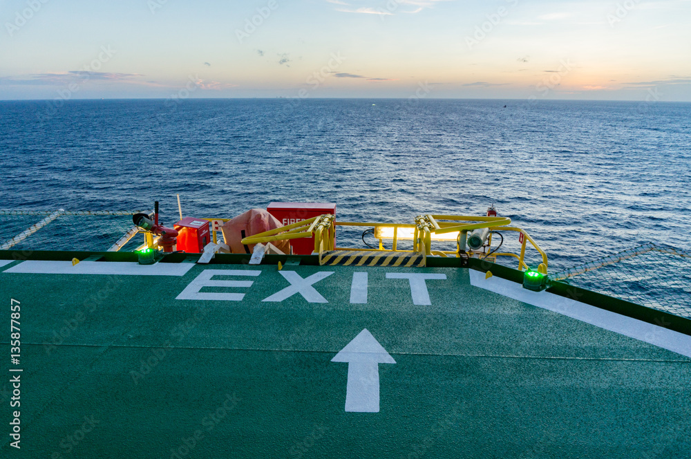 Emergency assembly master point on offshore jackup drilling rig. Stock ...
