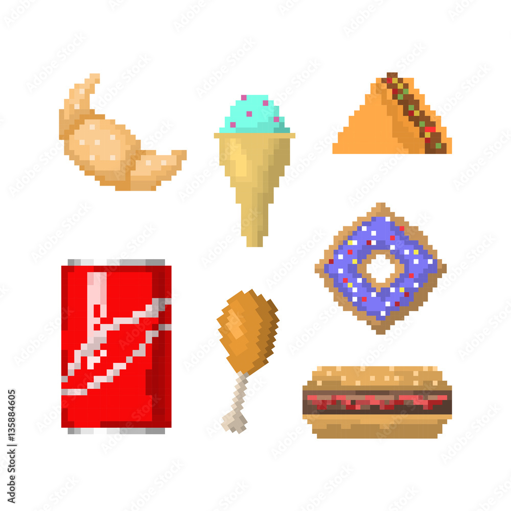 Pixel art fast food icons vector. Stock Vector | Adobe Stock