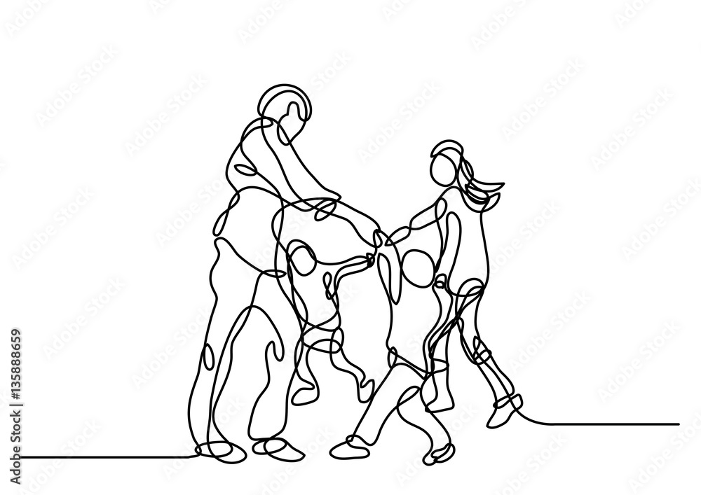continuous line drawing of happy family cheering Stock Vector | Adobe Stock