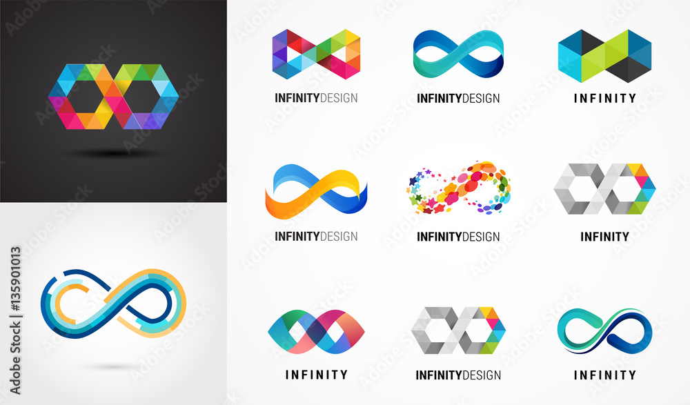 Colorful abstract infinity, endless symbols and icon collection Stock ...
