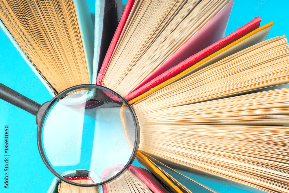 Top view of bright colorful hardback books in a circle. Stock Photo ...
