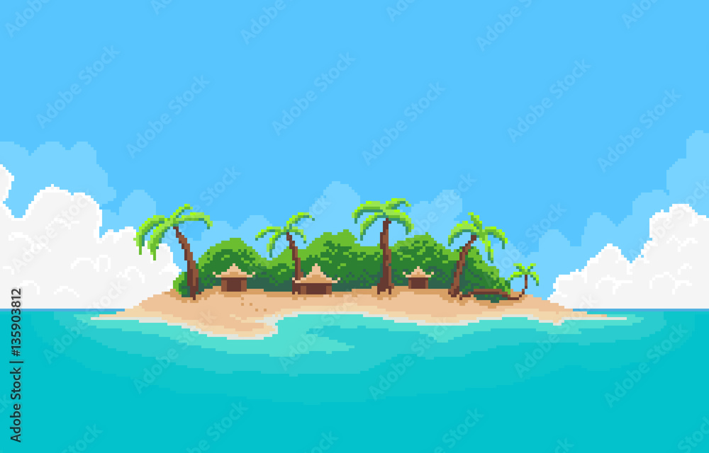 Pixel Art Island Stock Vector | Adobe Stock