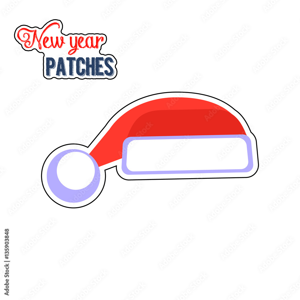 Funny santa hat with fur vector illustration. Christmas cartoon sticker ...