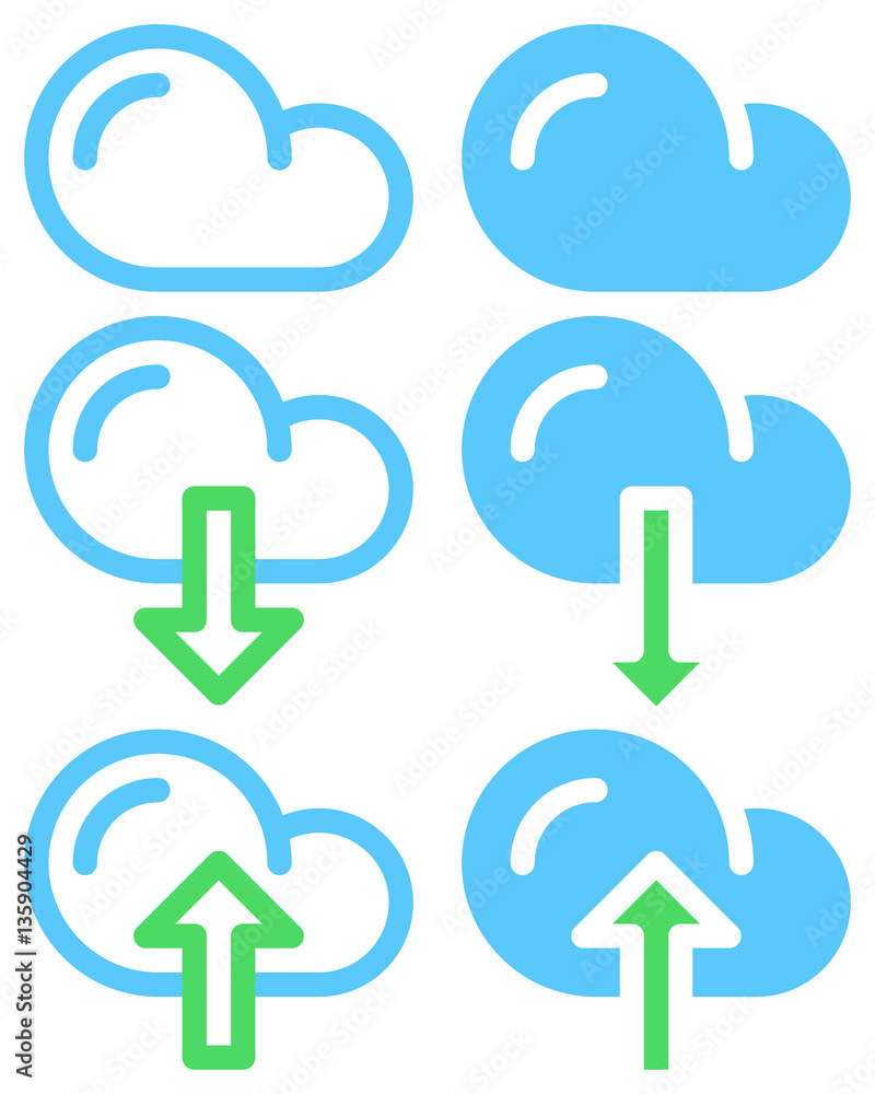 Cloud download and upload simple line and full icons, outline and solid ...