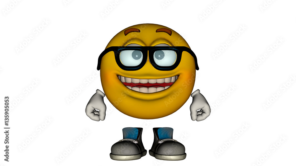 one yellow smile guy with the face and boots. Smiling nerd with glasses ...