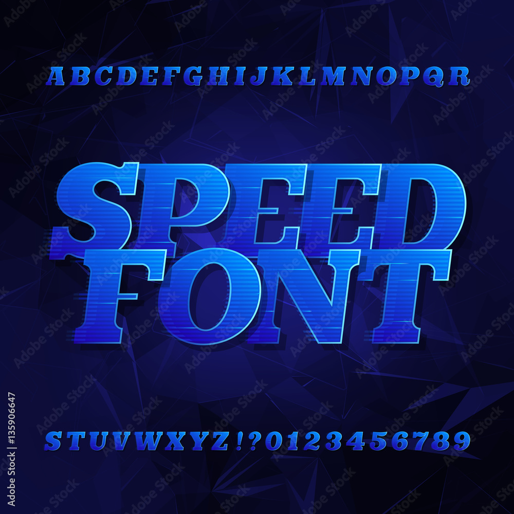 Speed alphabet vector font. Oblique slab serif letters and numbers ...