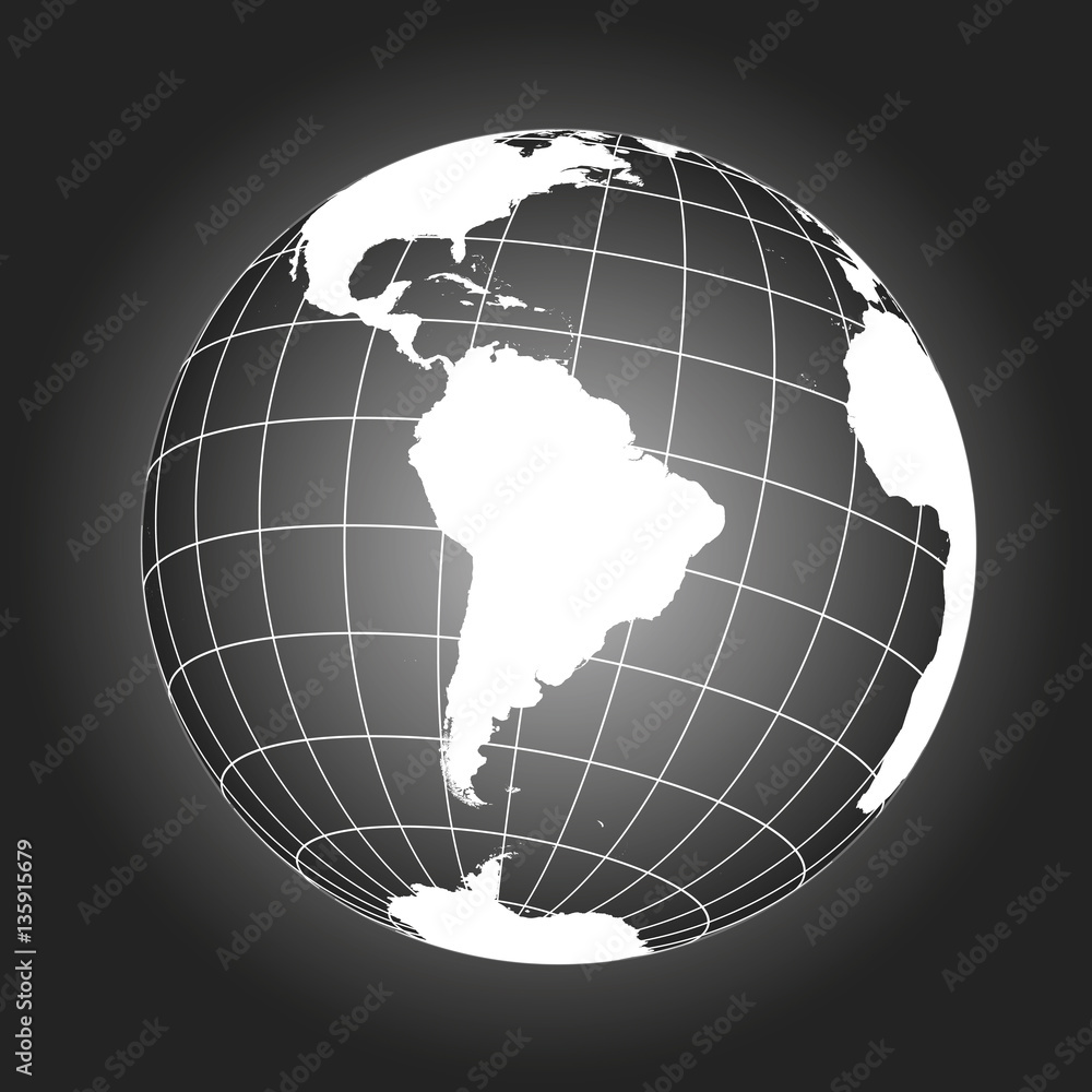 South America map in black and white. Vector map earthglobe worldmap ...