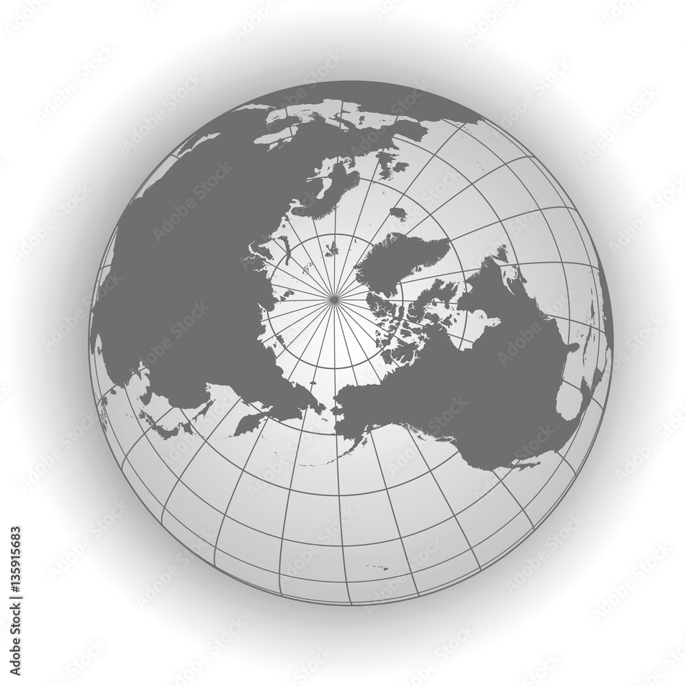 North Pole map in gray tones. Vector map earthglobe worldmap Stock ...