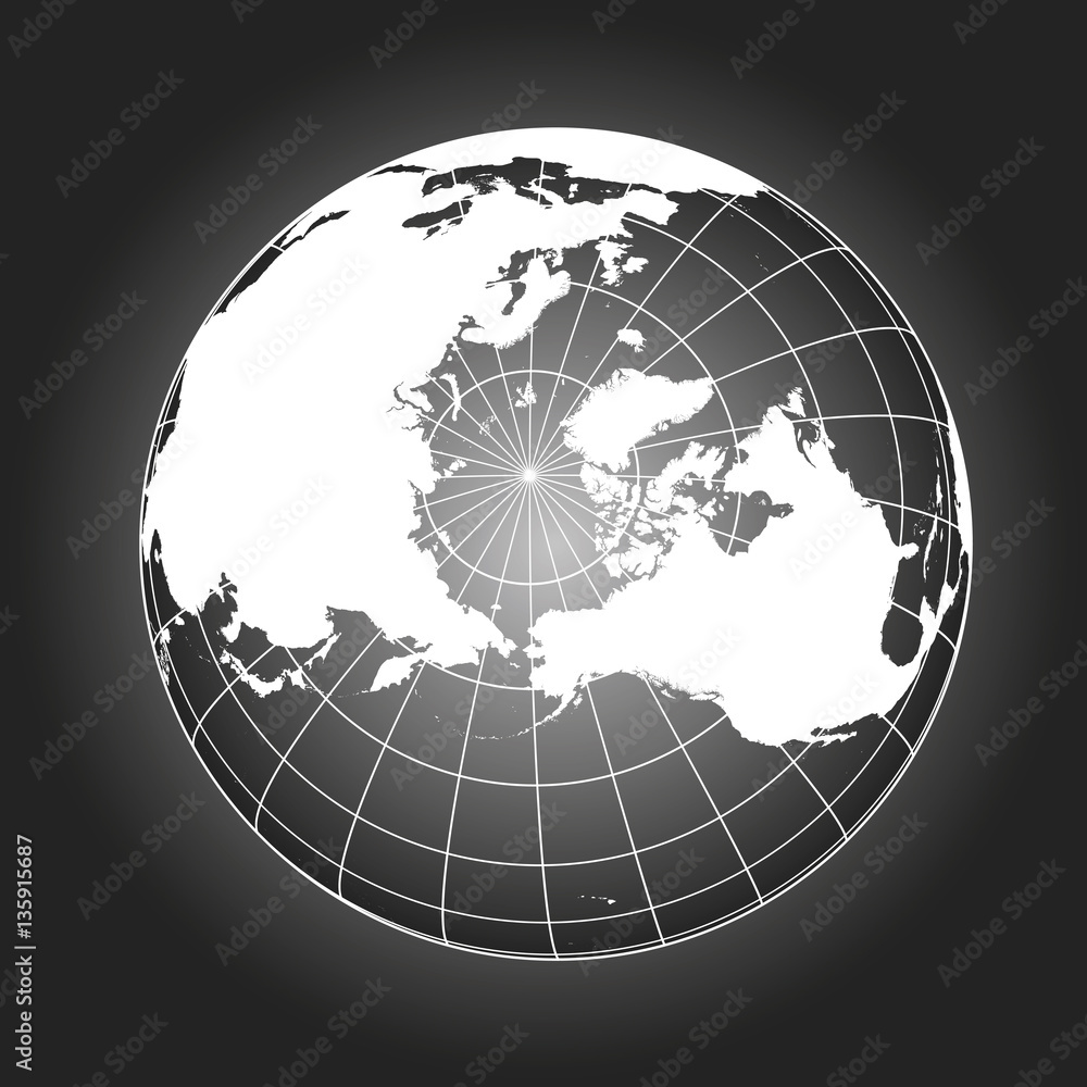 North Pole map in black and white. Vector map earthglobe worldmap Stock ...