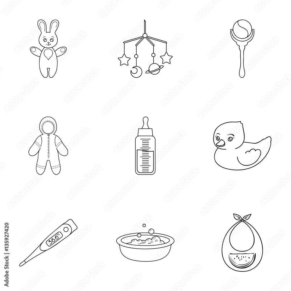 Baby born set icons in outline style. Big collection of baby born ...