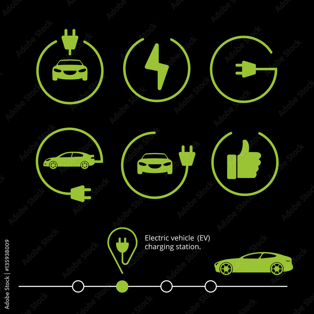 Vector electric vehicle. Electric car icon. Hybrid car illustration ...