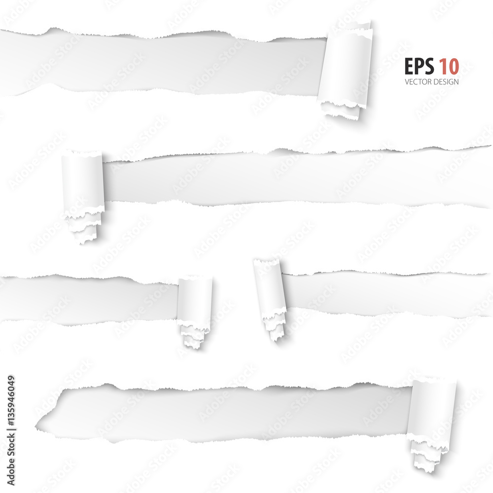 Torn paper vector. Collection of holes in white paper. Torn sides with ...