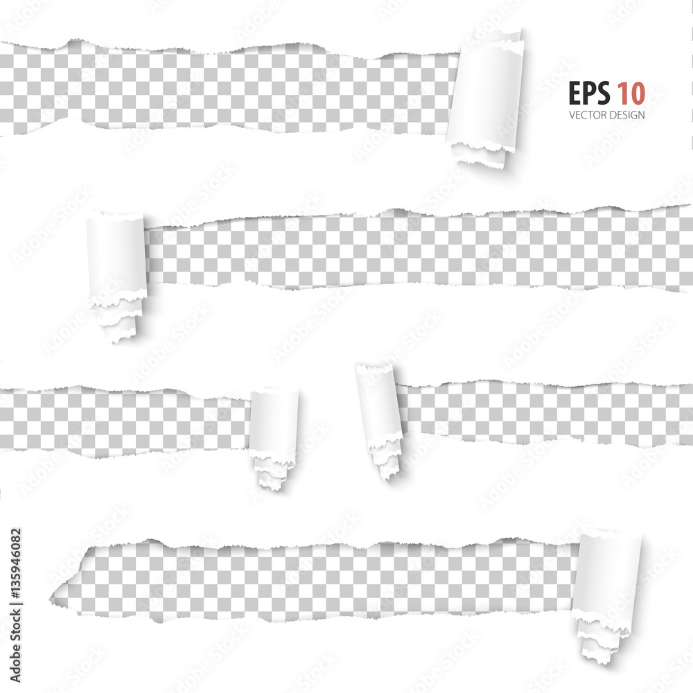 Torn paper vector. Collection of holes in white paper with transparent ...
