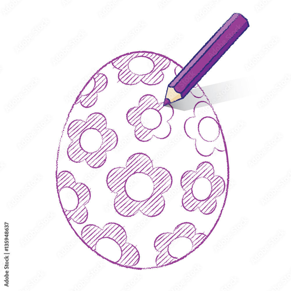 Purple Pencil Shading Easter Egg with Flowers Stock Vector | Adobe Stock