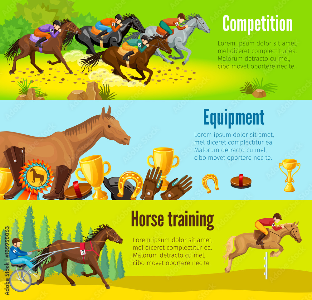 Cartoon Equestrian Horizontal Banners Stock Vector | Adobe Stock