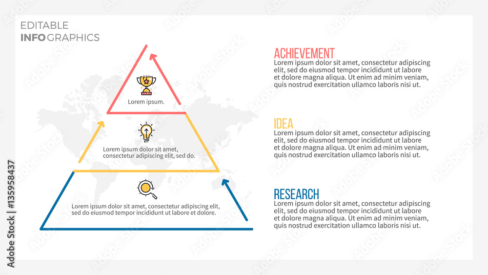 Presentation slide, page with 3 steps, parts. Editable stroke. Stock ...