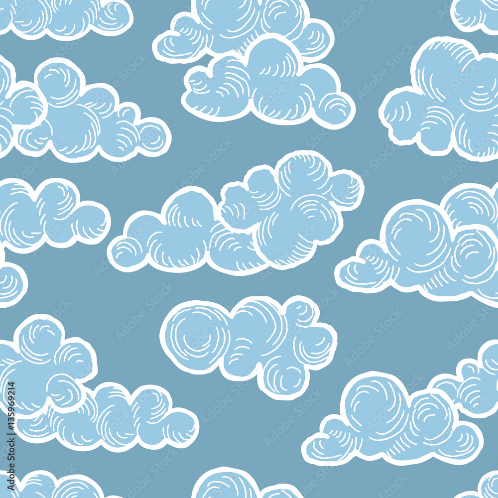 Cloud pattern. Doodle line art cloudy sky ornamental texure. Cloudy ...