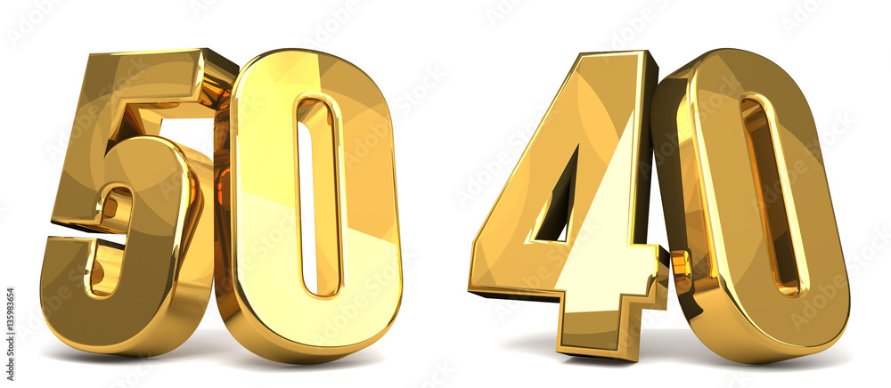 50 and 40 golden 3d render symbol Stock Illustration | Adobe Stock