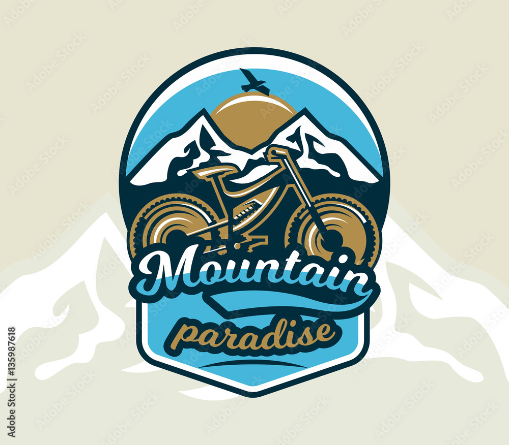 Logo mountain bike. The emblem of the bicycle and the mountains ...