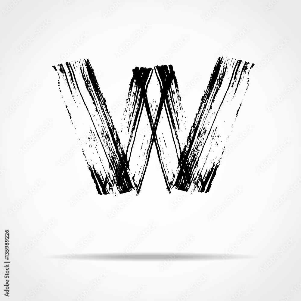Letter W. Handwritten by dry brush. Rough strokes font. Vector ...