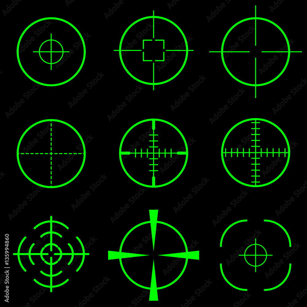 Set of green crosshair scope target on black background Stock 벡터 ...