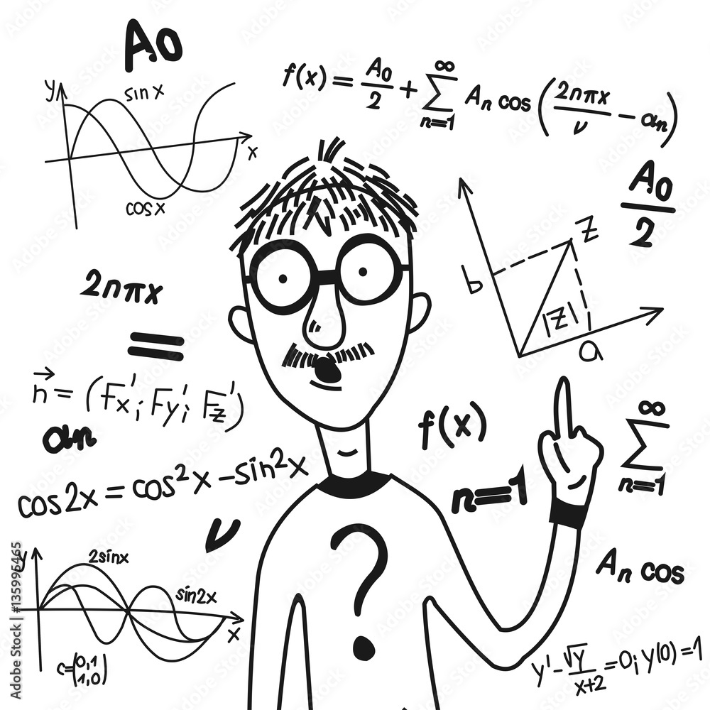 Vector illustration. Cartoon character and mathematical symbols. Stock ...