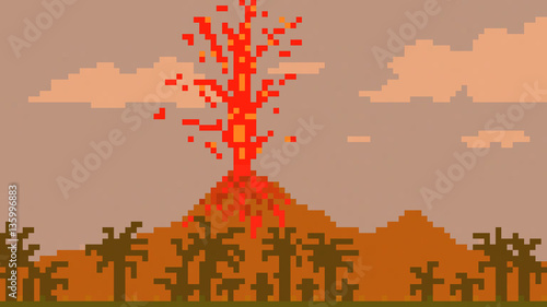 pixel art volcano Stock Illustration | Adobe Stock