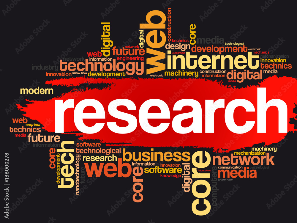 Research word cloud, technology business concept background Stock ...