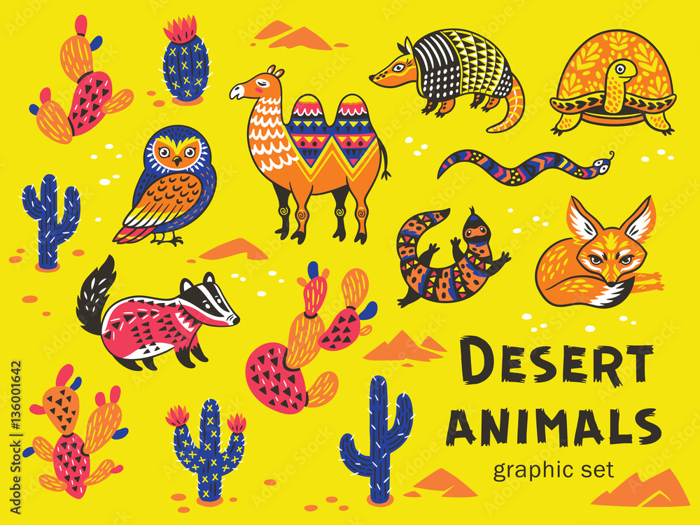 Set of desert animals Stock Vector | Adobe Stock