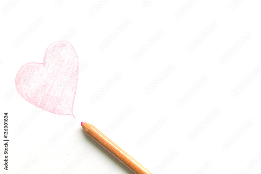 Drawing heart shape with pencil isolated on white background. Stock ...
