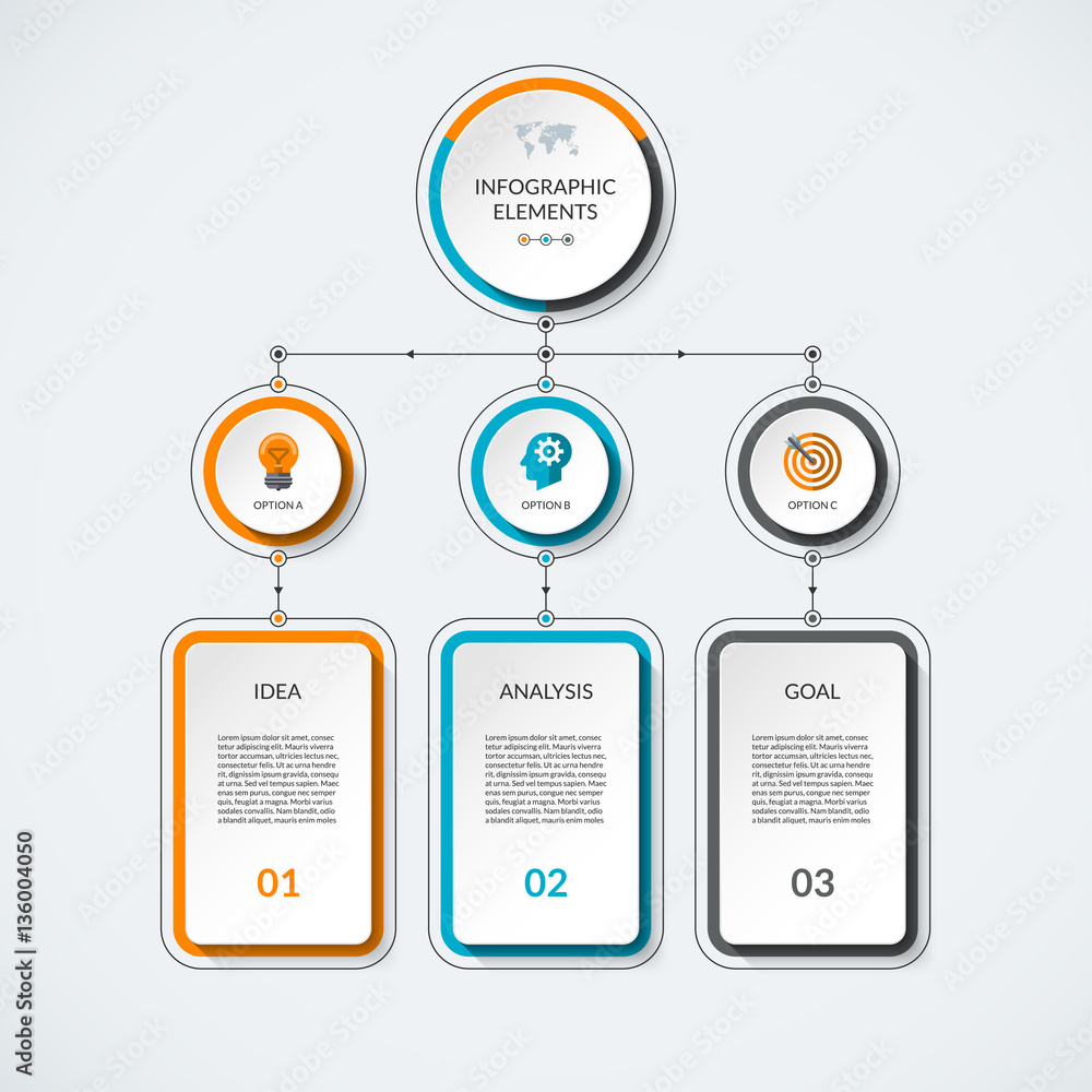 Infographic template with 3 option circles and columns. Modern ...